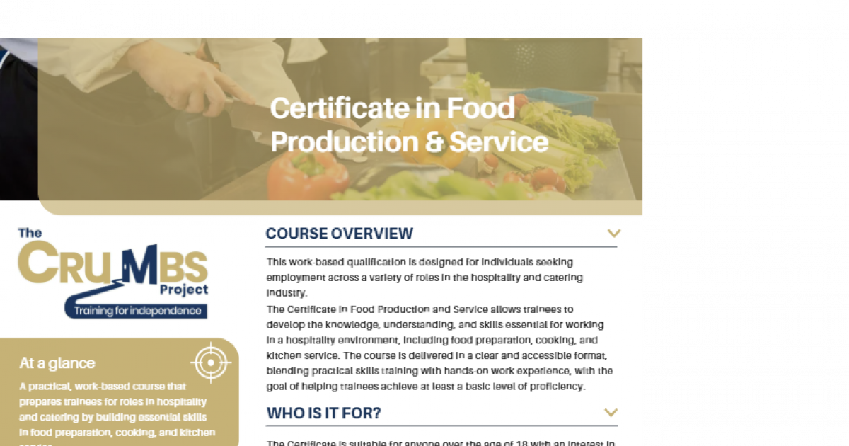 Food Production & Service Programme Overview | The CRUMBS Project ...